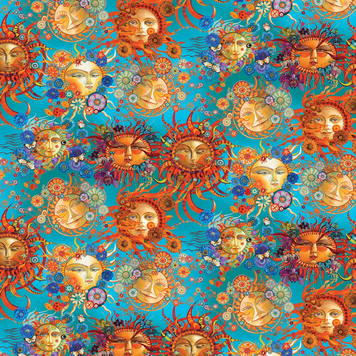 Season of the Sun Turquoise Sun Allover by David Galchutt for Benartex ...