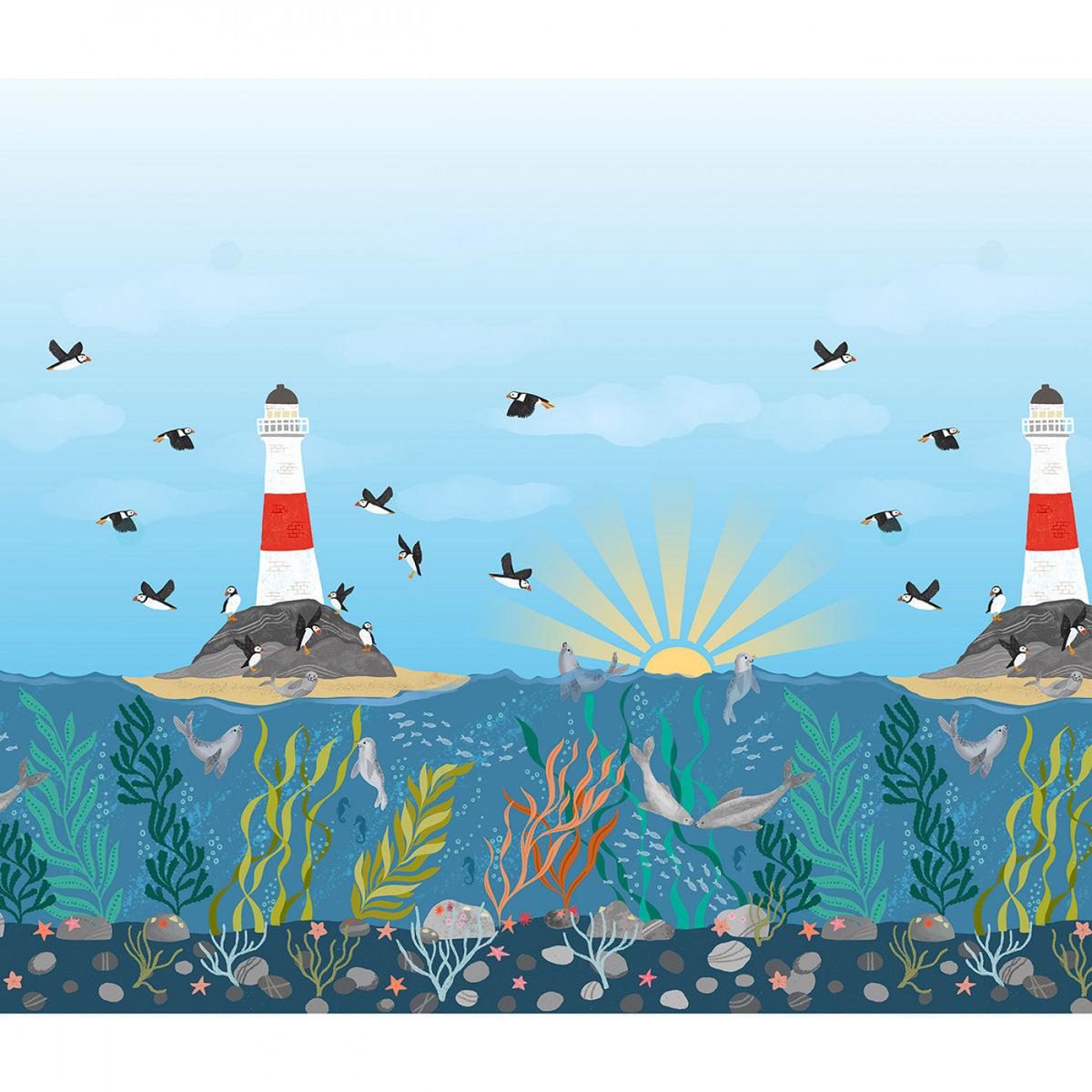 Puffin Rocks Double Edge Border by Lewis and Irene A899 – Blissfully ...