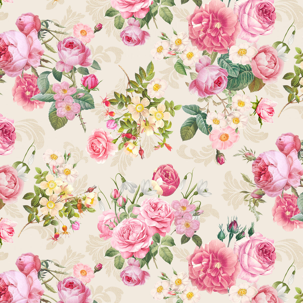 Belle Fleur - Cream Large Pink Floral Bouquets - CD3001-CREAM - Timele ...