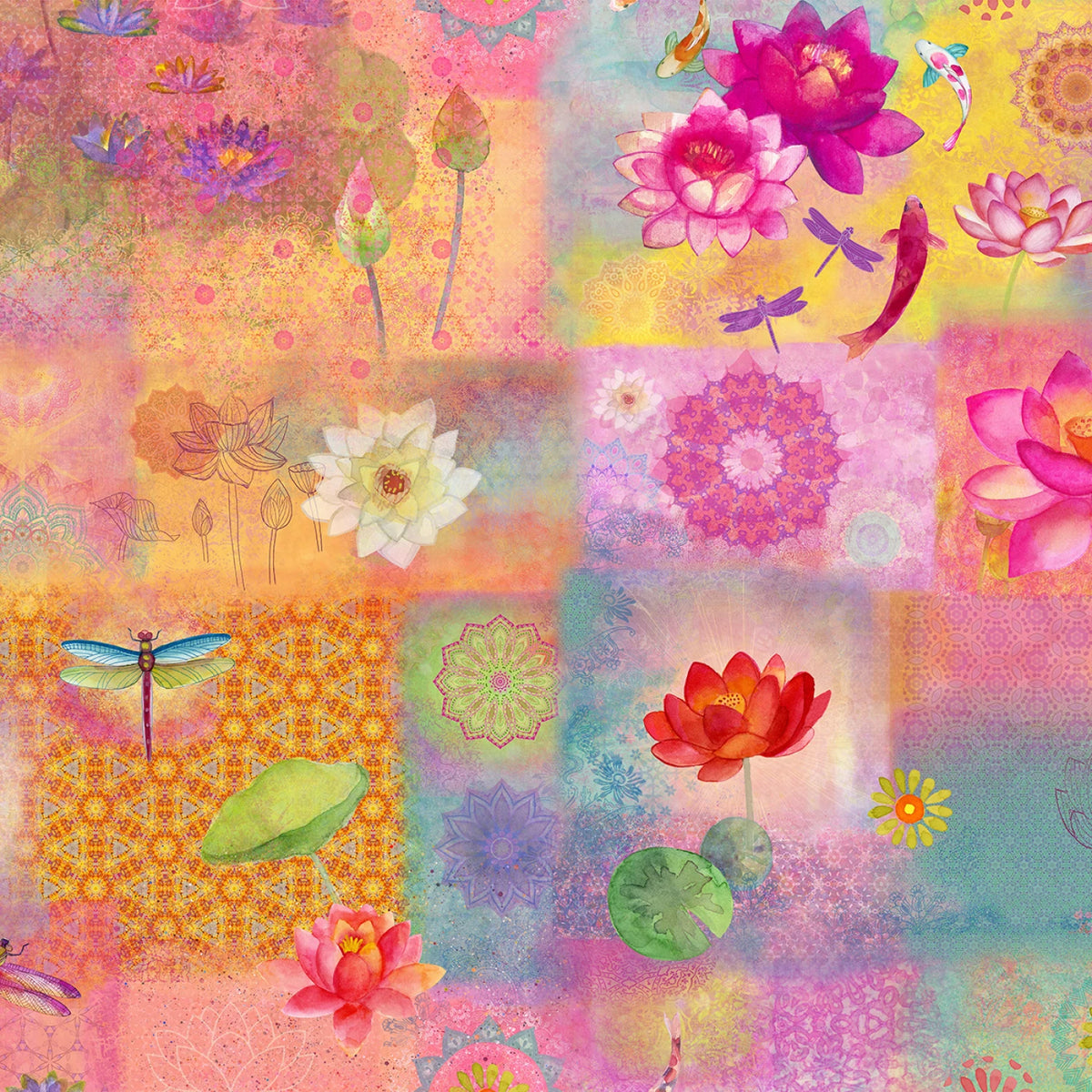 Lily Pond Orchid Patchwork by Sue Zipkin for Clothworks Y4618-121 – Blissfully Warm Fabric
